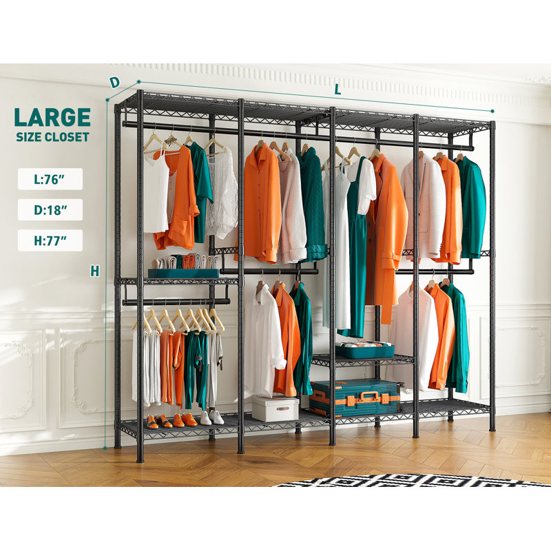 Rebrilliant Maidee 77"H Clothes Rack Heavy Duty Garment Rack Industrial Clothes Hanging Rack ...